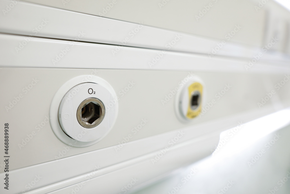 Details with the oxygen console outlet in a hospital - medical gas ...