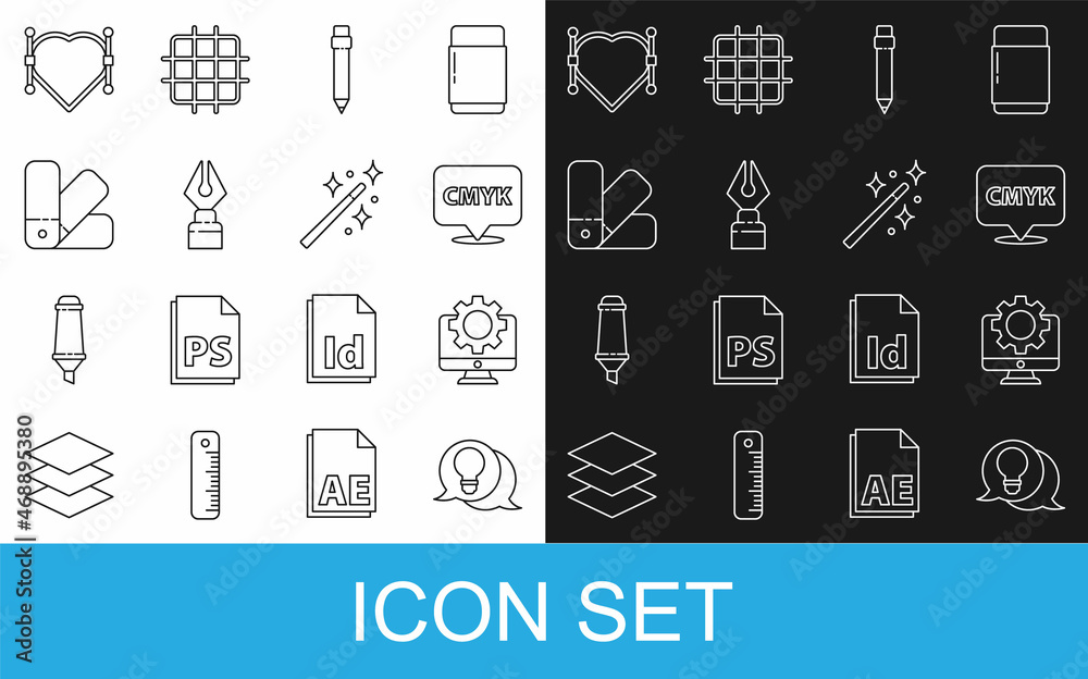 Set line Light bulb with concept of idea, Computer monitor and gear ...