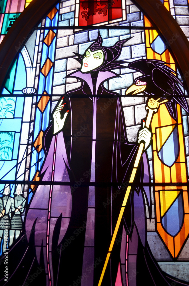 Colorful Disney Stain glass window from sleeping beauty, situated in ...
