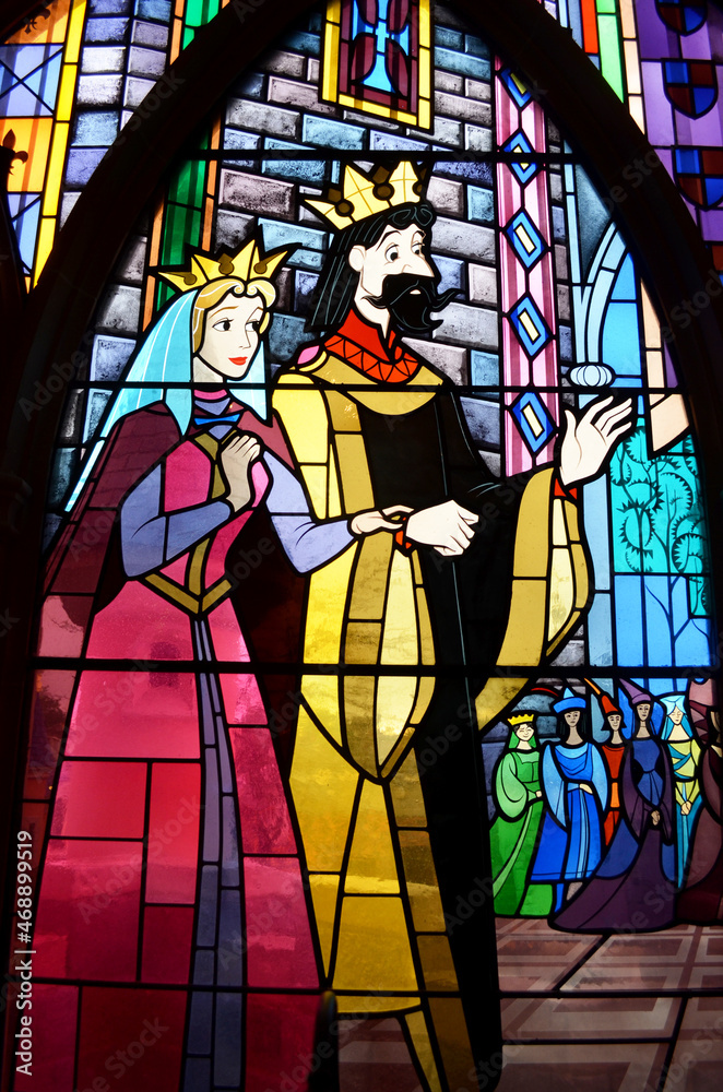 Colorful Disney Stain glass window from sleeping beauty, situated in ...