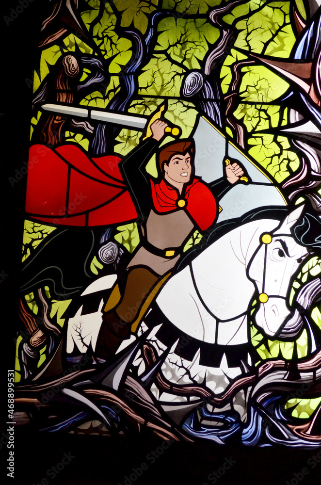 Colorful Disney Stain glass window from sleeping beauty, situated in ...
