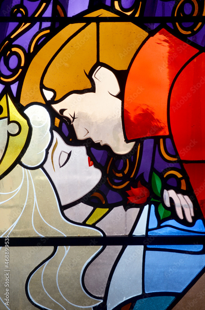 Colorful Disney Stain glass window from sleeping beauty, situated in ...