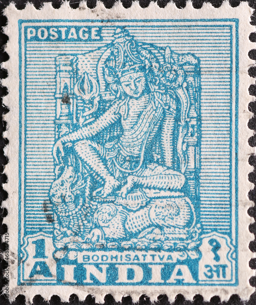 India - circa 1949: a postage stamp from India showing the Enlightened ...