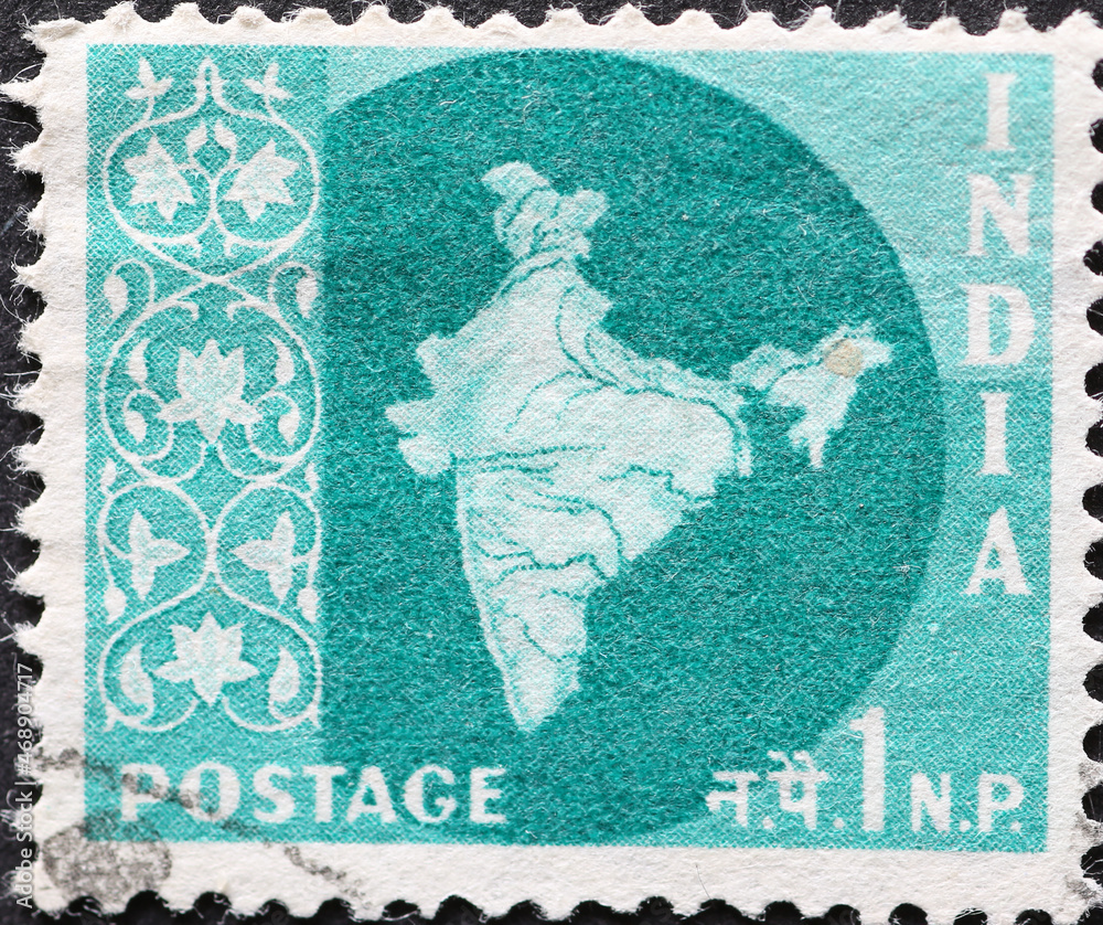 India - circa 1957: a postage stamp from India showing the silhouette ...