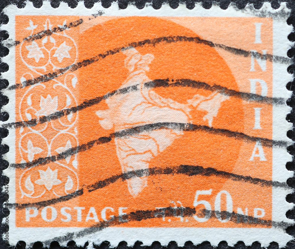 India - circa 1957: a postage stamp from India showing the silhouette ...
