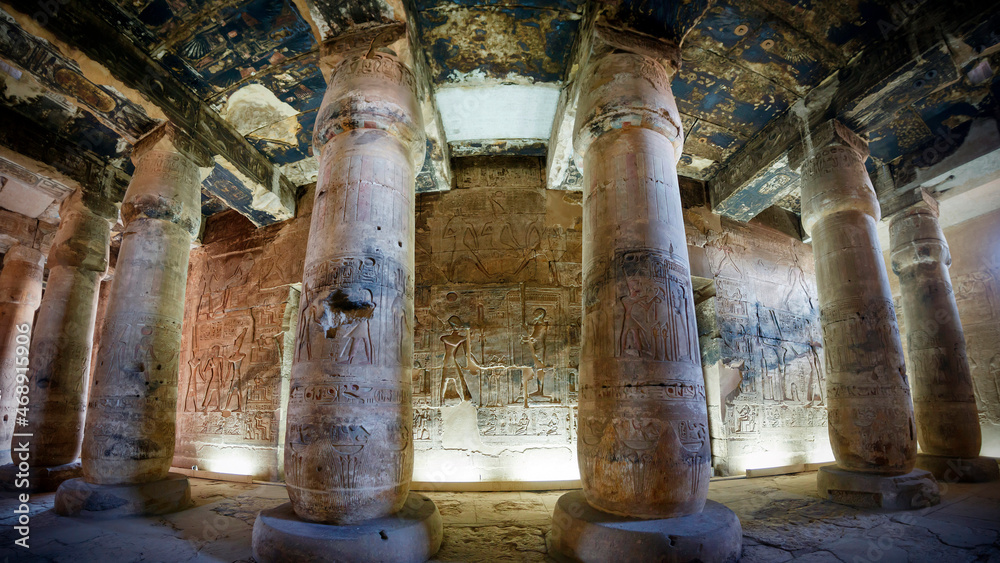 Detail of the relief, drawing with hieroglyphs based on the mythology ...