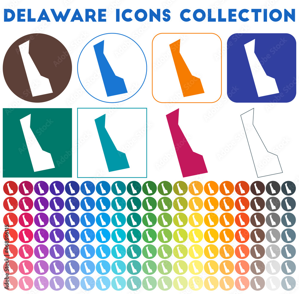 Delaware icons collection. Bright colourful trendy map icons. Modern ...