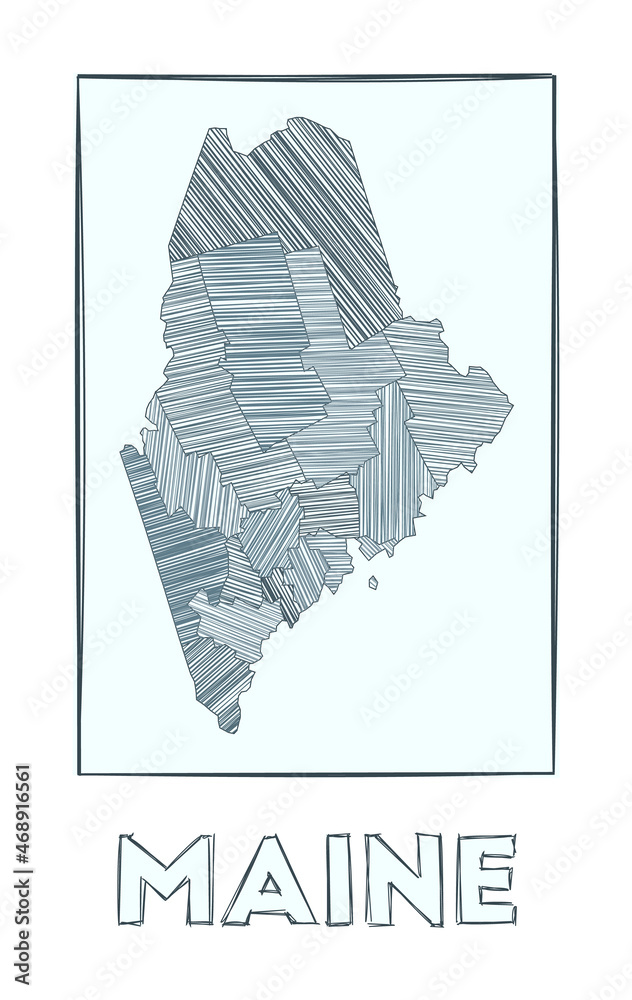 Sketch map of Maine. Grayscale hand drawn map of the us state. Filled ...