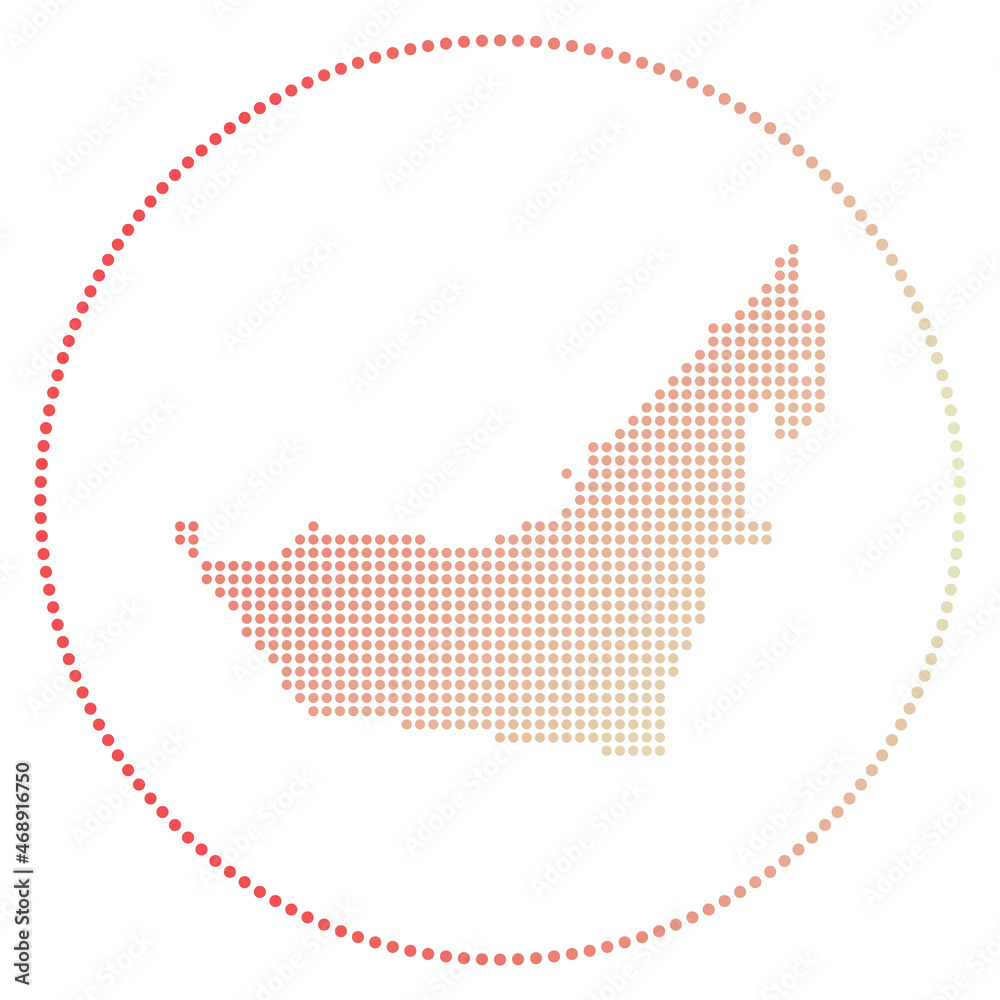 UAE digital badge. Dotted style map of UAE in circle. Tech icon of the ...