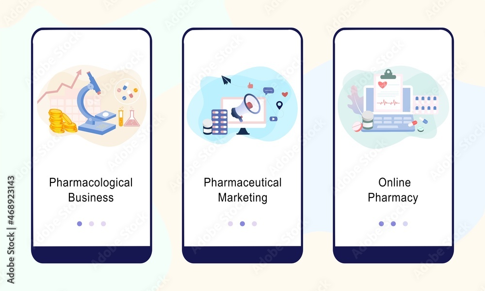 Mobile application design template set for pharmacological business ...