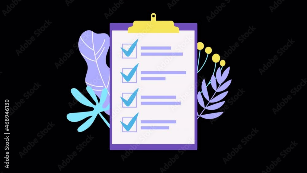 clipboard with checklist 2d flat animation with ALPHA channel. to-do ...