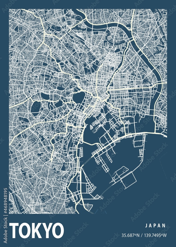 Tokyo - Japan Blueprint City Map Stock Illustration | Adobe Stock