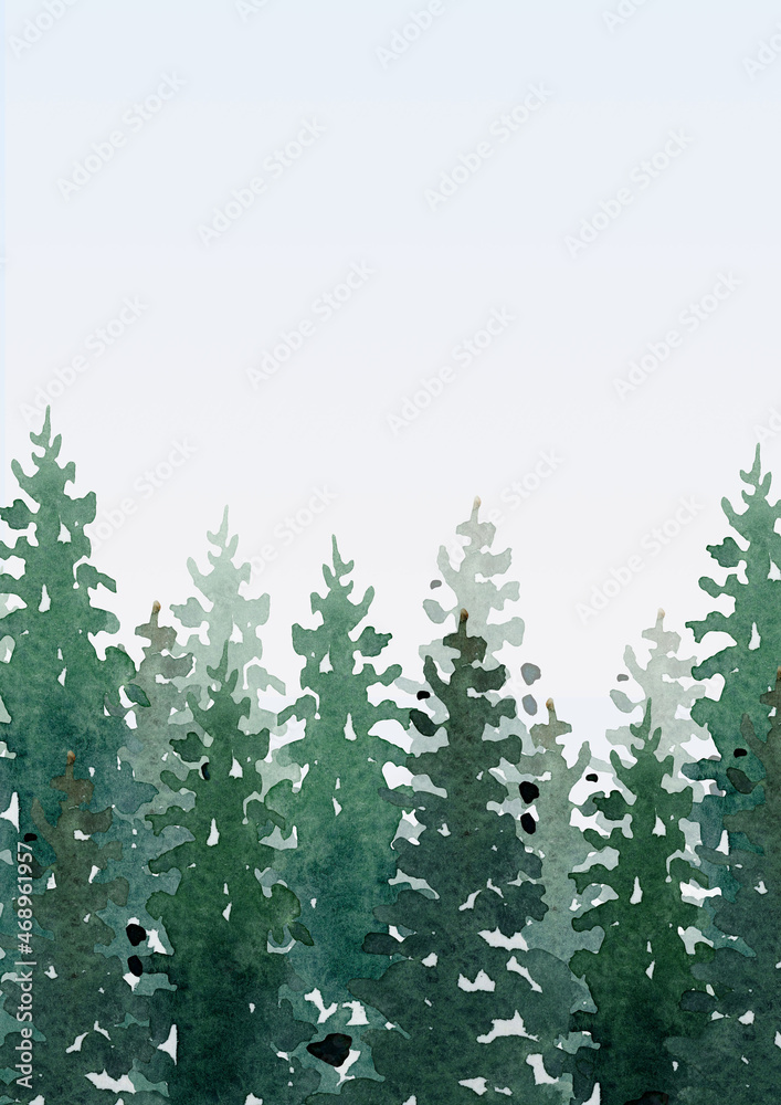 winter forest landscape clipart, watercolor snowy woodland clip art ...