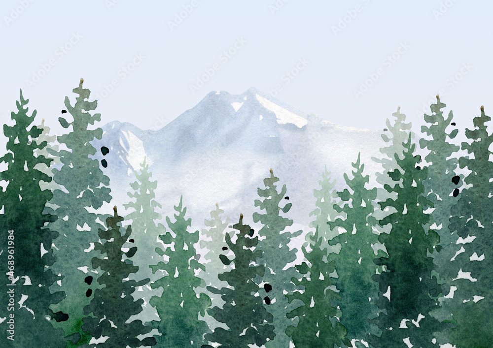 winter forest landscape clipart, watercolor woodland clip art, winter ...