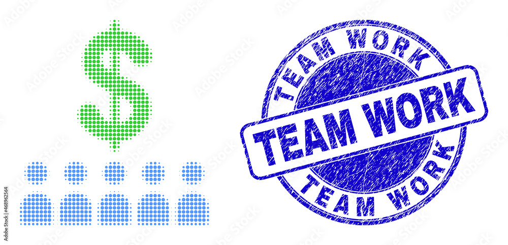 Bank clients halftone dotted icon with Team Work watermark. Blue vector ...