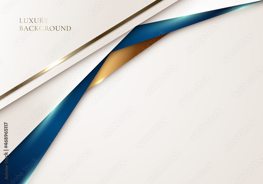 3D modern luxury template design white, blue stripes and golden line ...