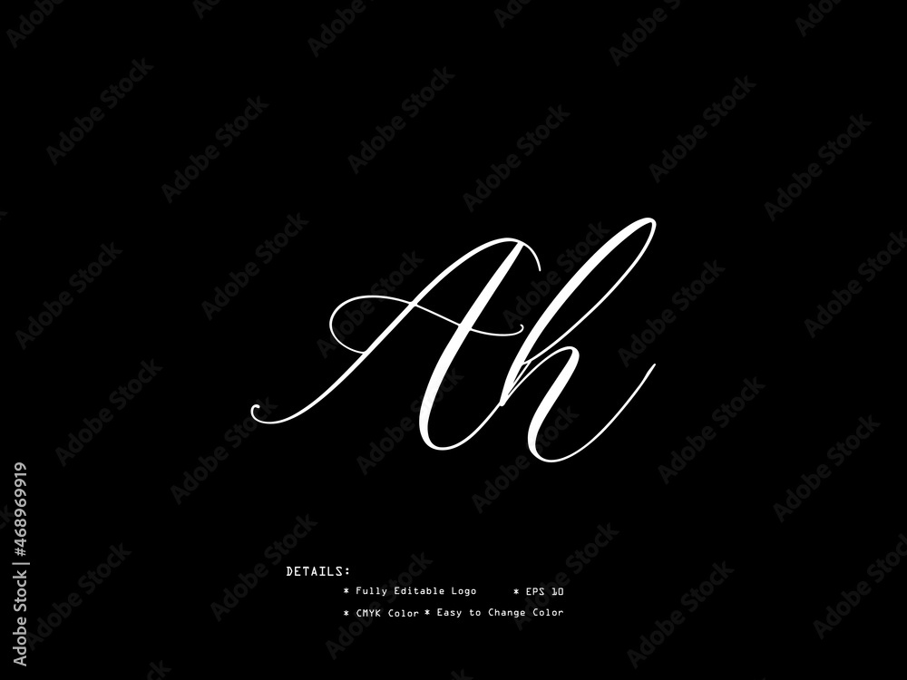 initial AH Logo, Signature AH a&h Handwriting monogram logo letter ...