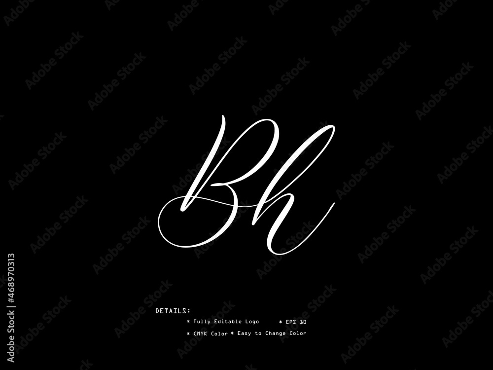 initial BH Logo, Signature BH b&h Handwriting monogram logo letter ...