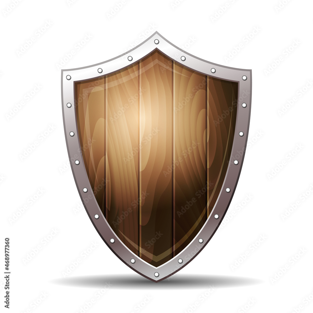 Round wooden shield with steel frame. Vector illustration Stock Vector ...