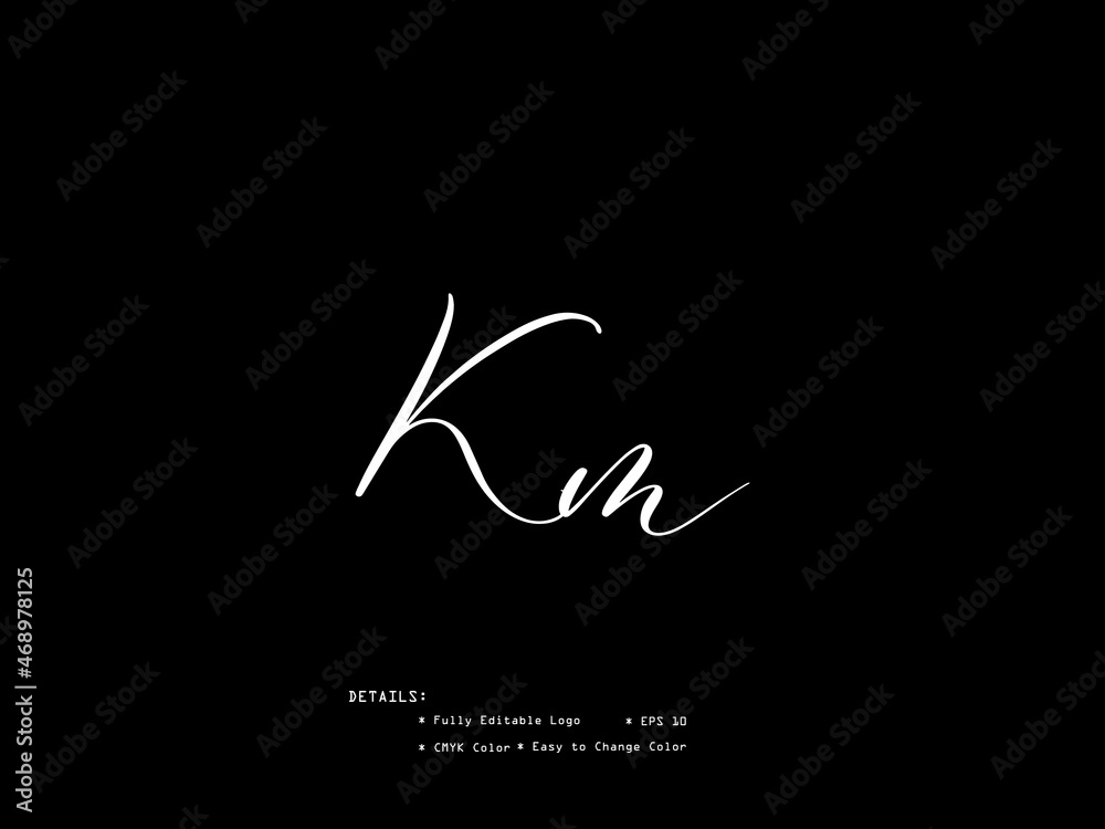 Signature KM Logo, Creative KM k m letter logo icon design on black ...