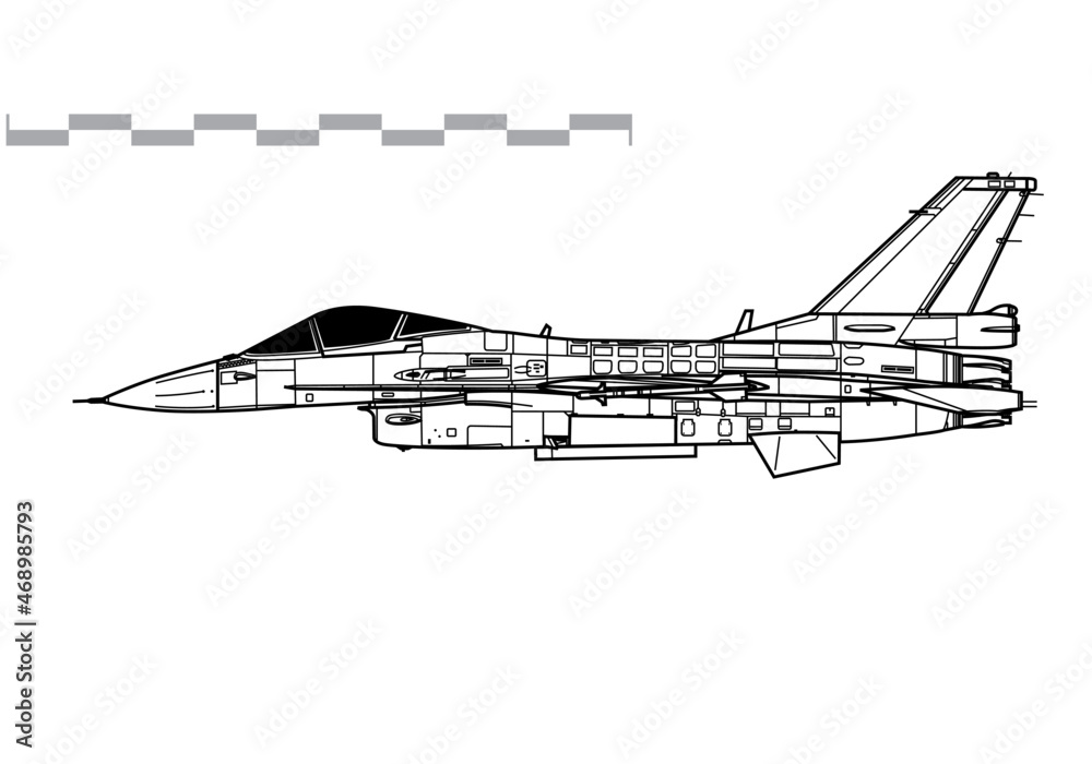 Mitsubishi F-2A. Vector drawing of multirole tactical fighter. Side ...