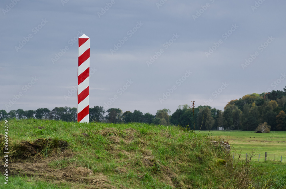 STATE BORDER POST - The Polish border is marked with posts in national ...