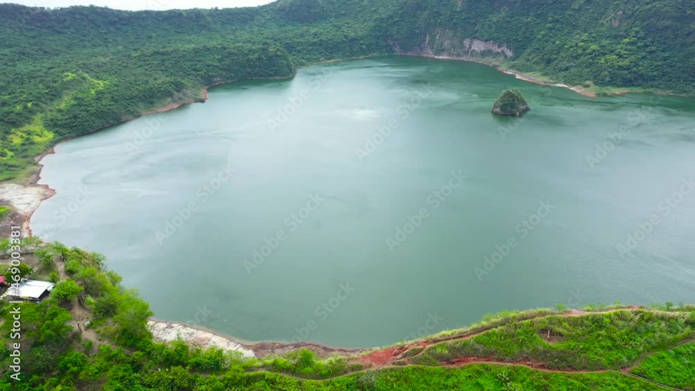 Green crater lake and Taal volcano, aerial view.The smallest Taal ...