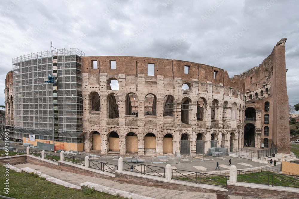 The Colosseum in Roman Forum. Construction began under the emperor ...