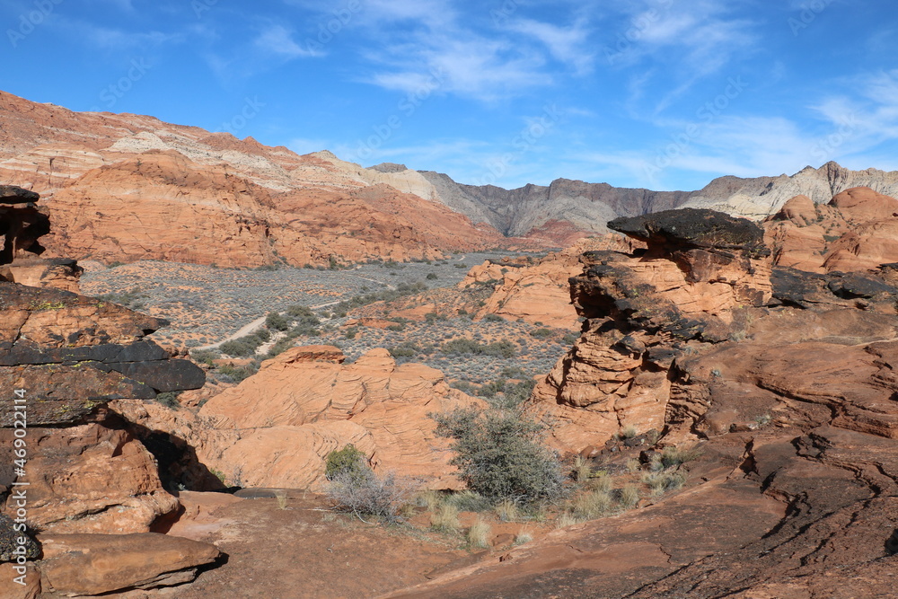 Rock layers showing different colors represent different geological ...