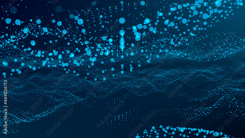 abstract colorful particle wave background animation. Abstract digital particle wave and light ...