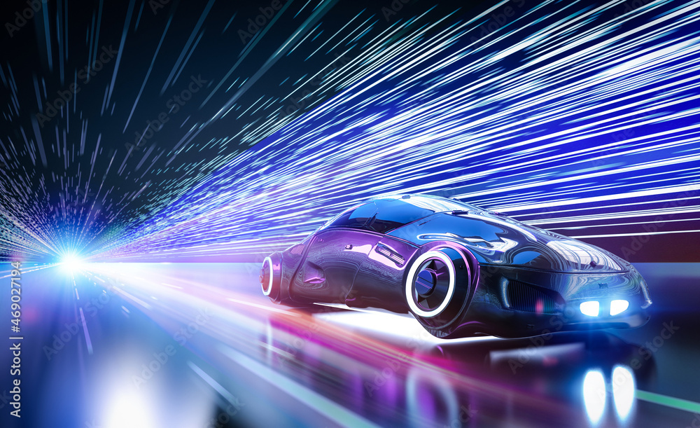 driverless car in rail light tunnel Stock Photo | Adobe Stock