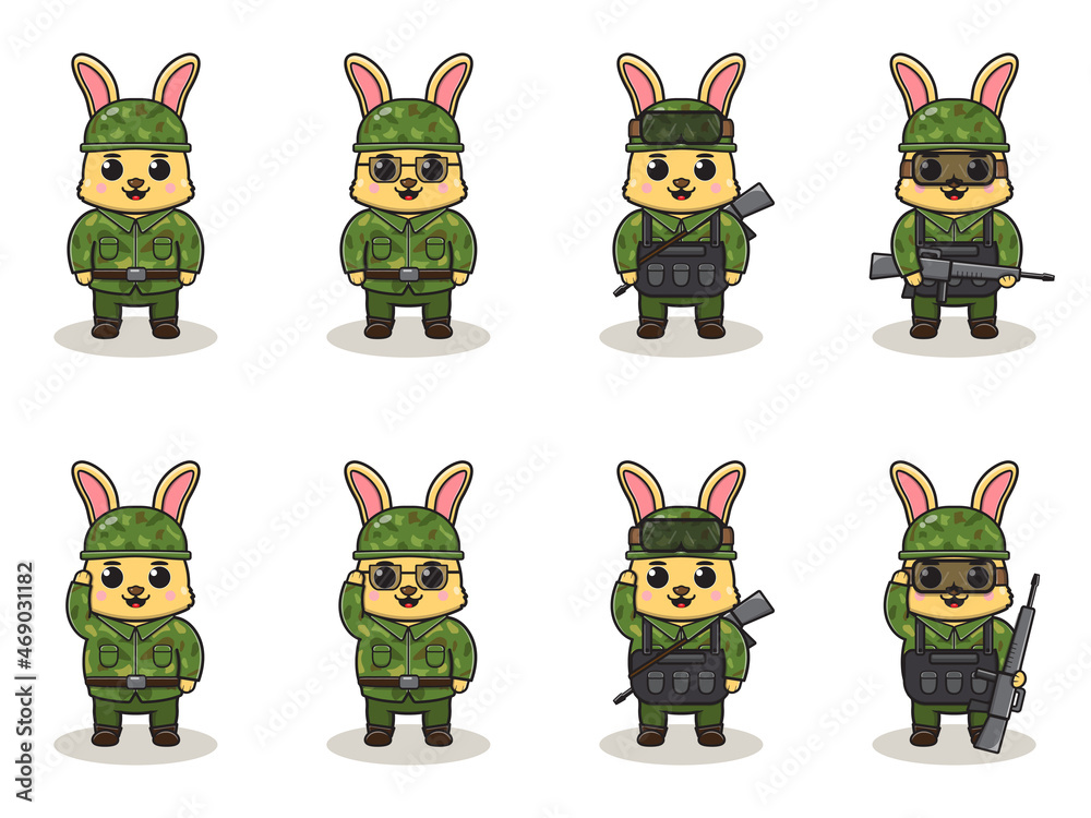 Cute Rabbit Army cartoon. Set of Animal soldiers. flat animal cartoon ...