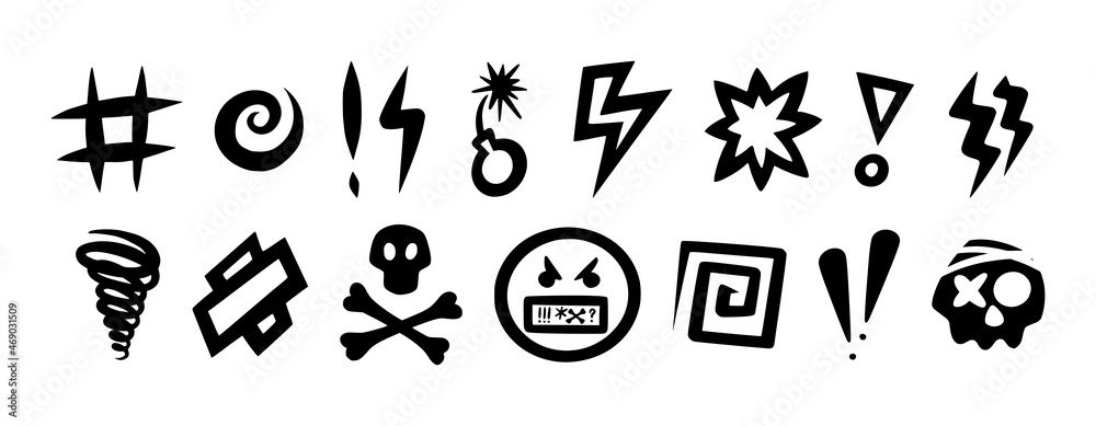 Swear icons set. Censored symbols substituting rude and expletive words ...