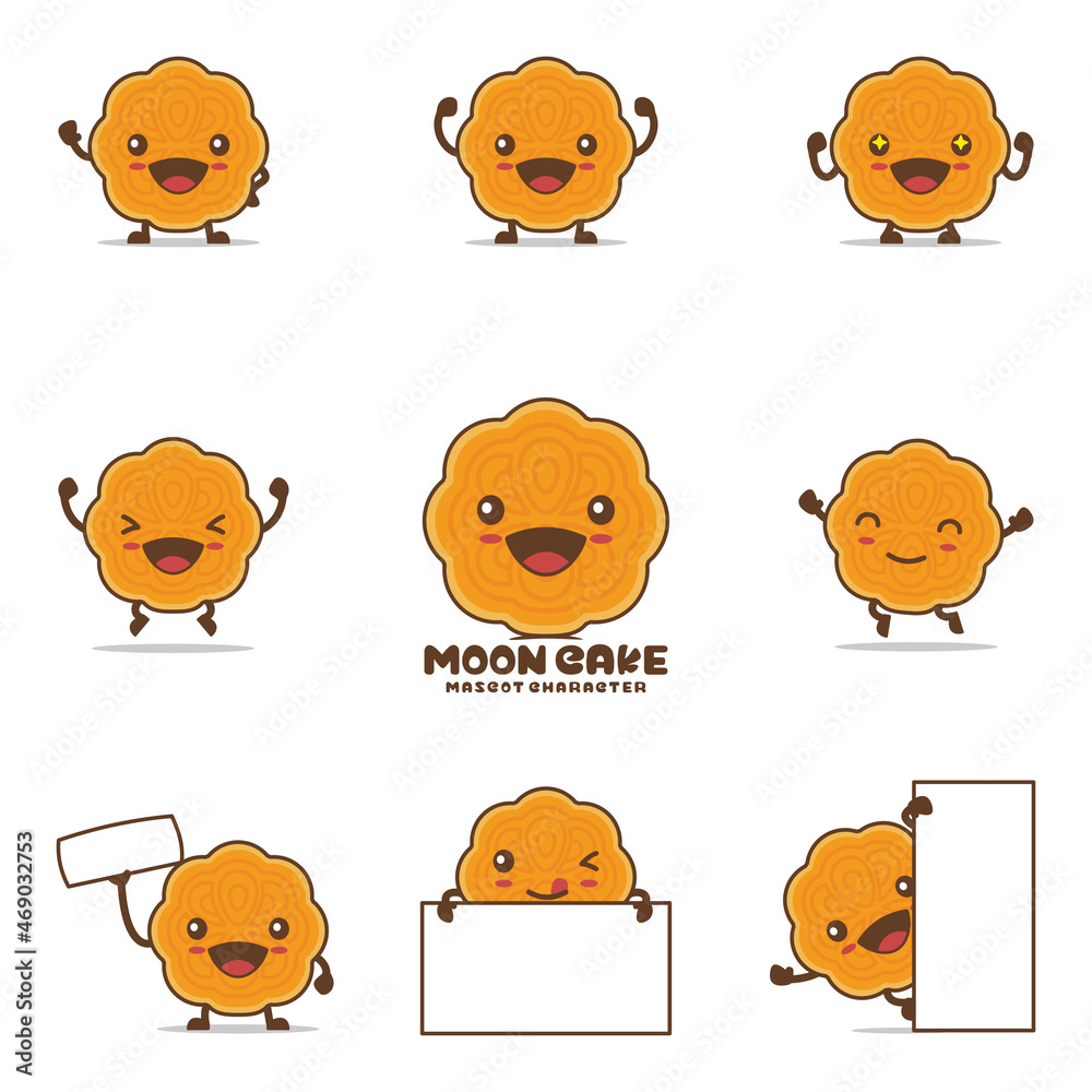 Cute mooncake cartoon. traditional chinese cake vector illustration ...