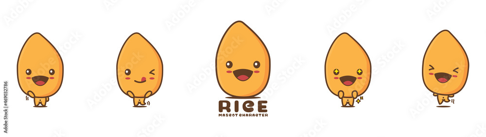 cute rice cartoon mascot illustration, with different facial ...