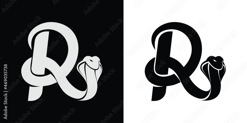 initial letter R, reptile logo with king cobra snake image with form ...