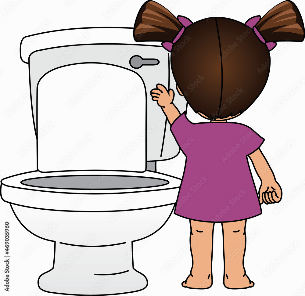 Girl flushing toilet Stock Illustration | Adobe Stock