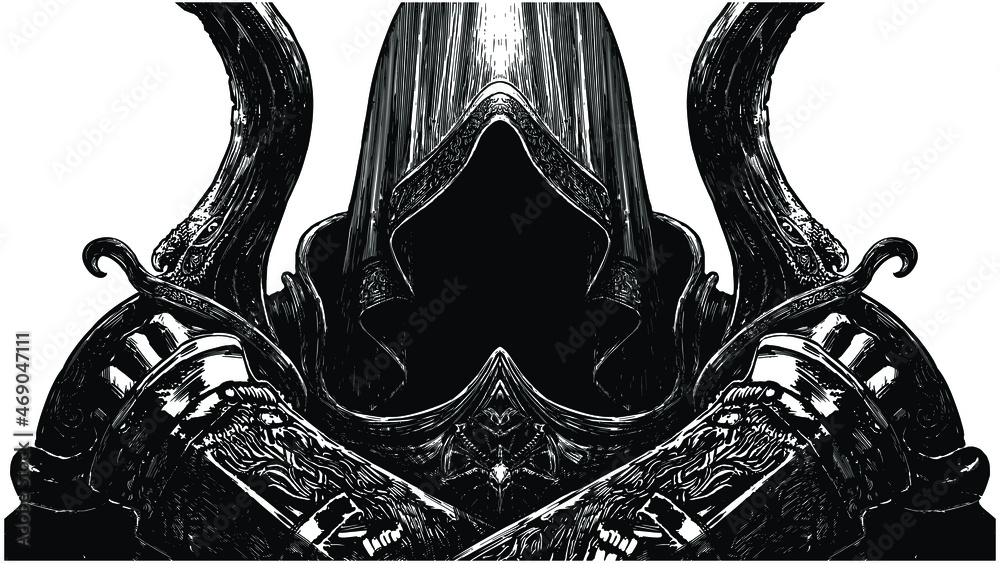 Vetor do Stock: An angel of death in a hood with two sickles in his ...