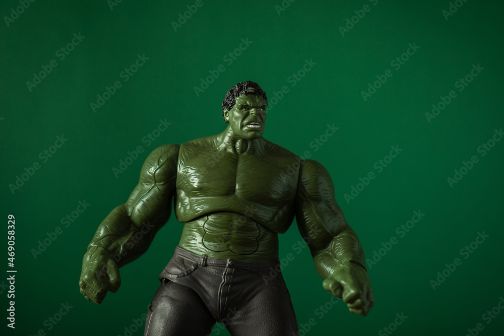 KYIV, UKRAINE - August 03: Marvel Superhero toy editorial on the green ...