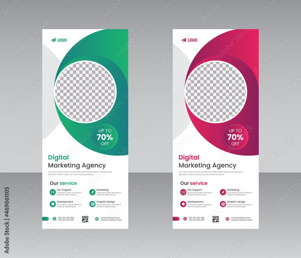 Creative corporate roll up banner design in curve shape layout ...