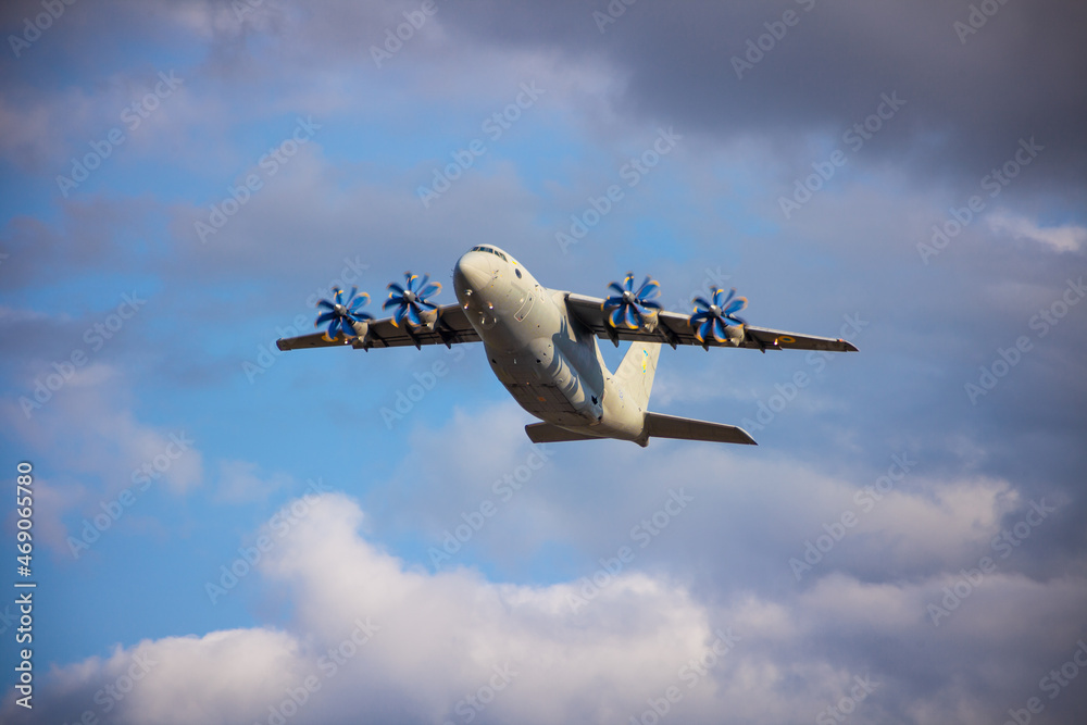 Ukraine, Kyiv - August 18, 2021: Antonov AN-70 military cargo plane ...