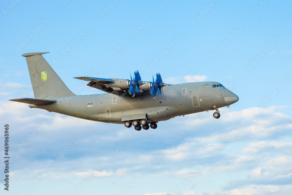 Ukraine, Kyiv - August 18, 2021: Antonov AN-70 military cargo plane ...