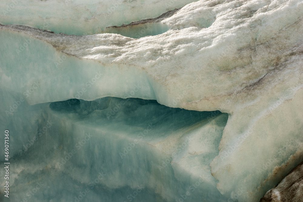 Nature background of glacier surface with cracks. Icy wall and blocks ...