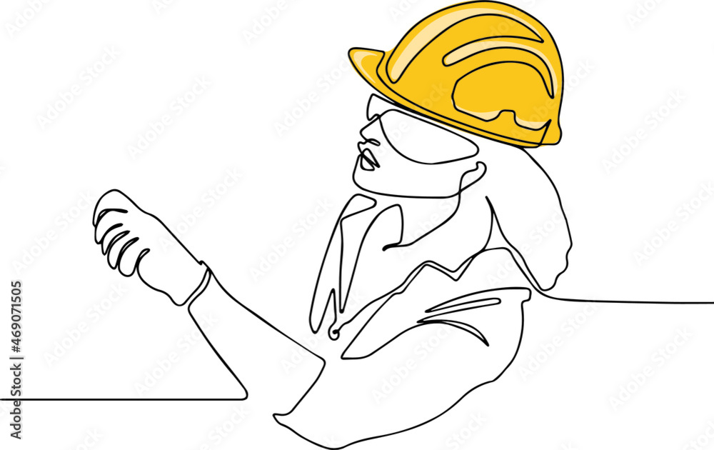 Continuous one line drawing of Industry maintenance engineer woman ...