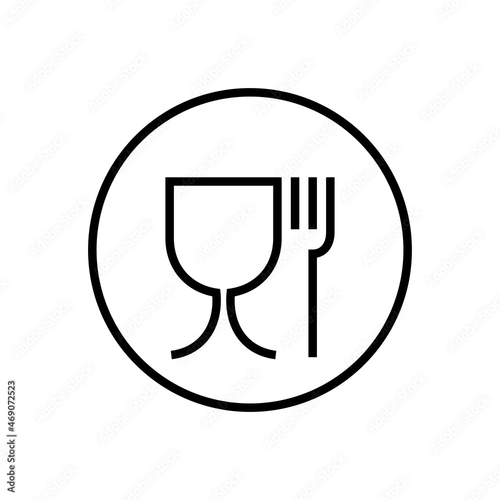 Glass and fork icons, in a circle. A pictogram indicating that the ...