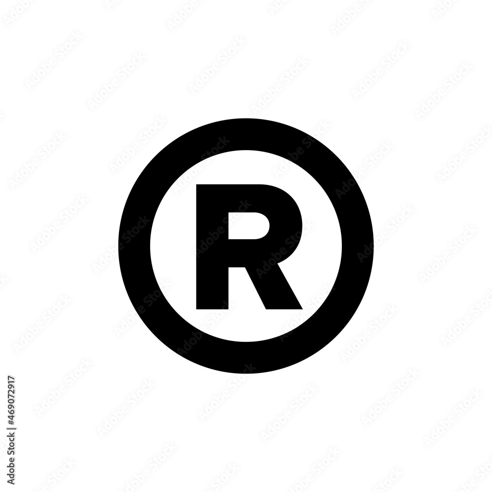 Trademark symbols set. Trademark legal protection mark, letter "R" in a ...