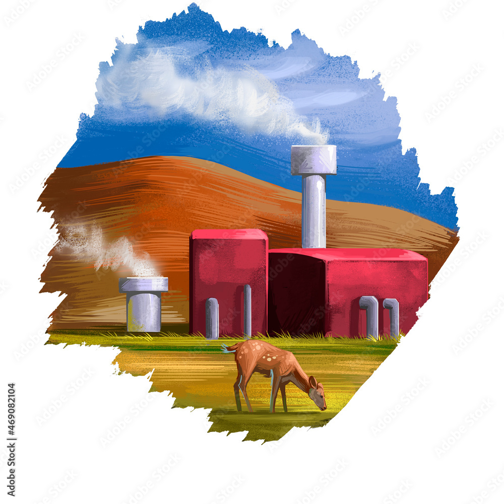 Geothermal power digital art illustration isolated on white. Eco ...