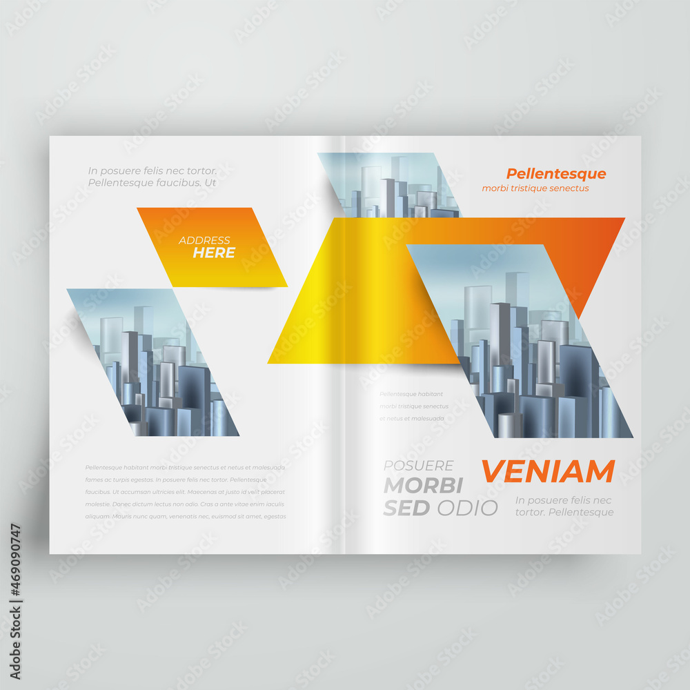 Brochure Cover design template Action Rhombus style orange color ...