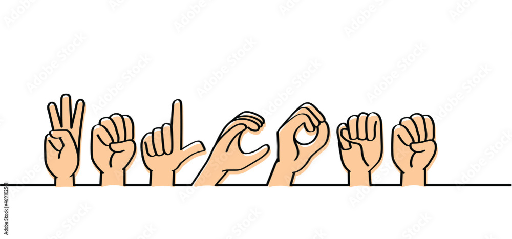 Deaf sign language WELCOME. line patern background. Vector icon or ...