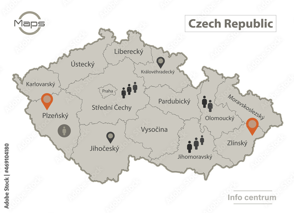 Czech map, individual regions with names, Infographics and icons vector ...